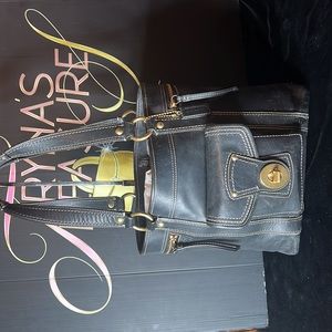 Coach | Bags | Coach Gigi Legacy Black Leather Tote Bag Rare No Rips No ...